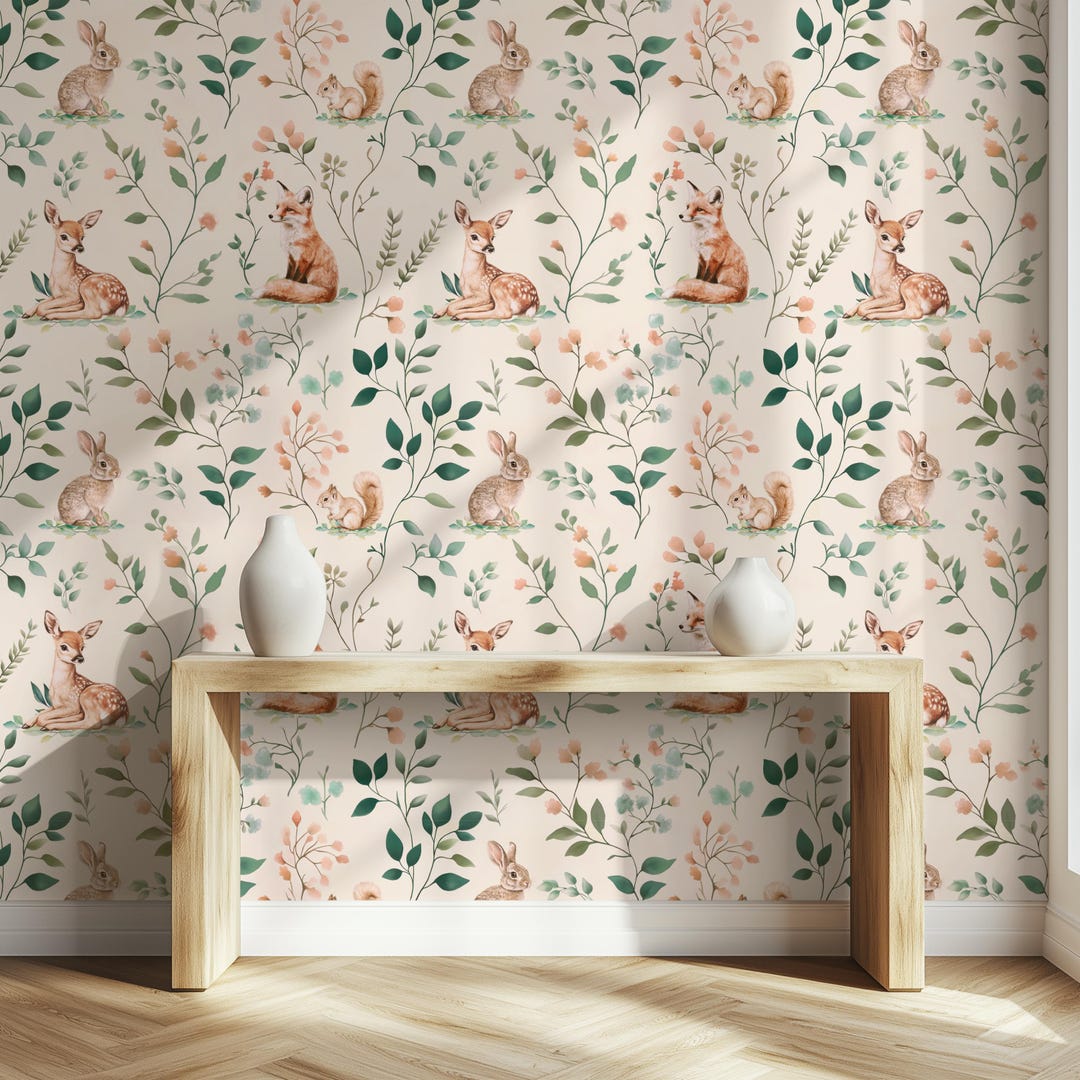 Woodland Animal Wallpaper Vintage Nursery Wallpaper Cottagecore Forest ...