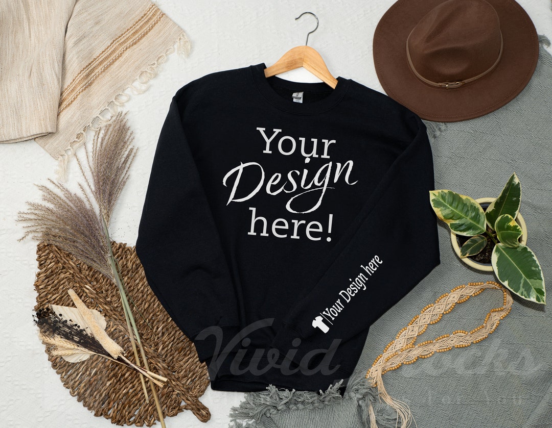 Gildan 18000 Sleeve Sweatshirt Mockup | Black Sweater Mock up | Boho ...