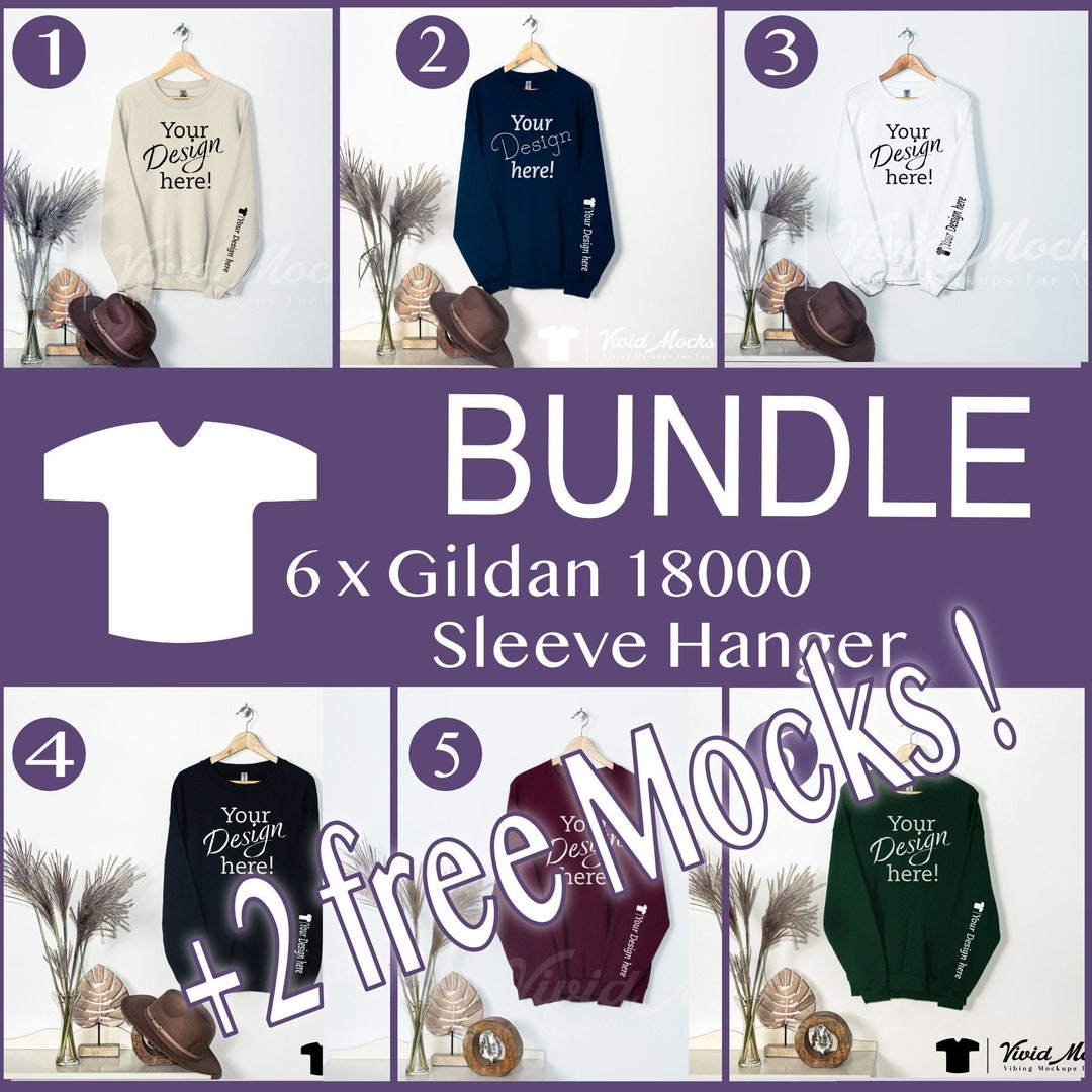 Gildan 18000 Hanger Sleeve Sweatshirt Mockup Bundle | FREE Sweater ...