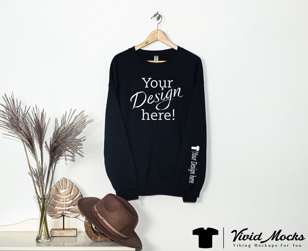 Gildan 18000 Hanger Sleeve Sweatshirt Mockup | Black Sweater Mock up ...