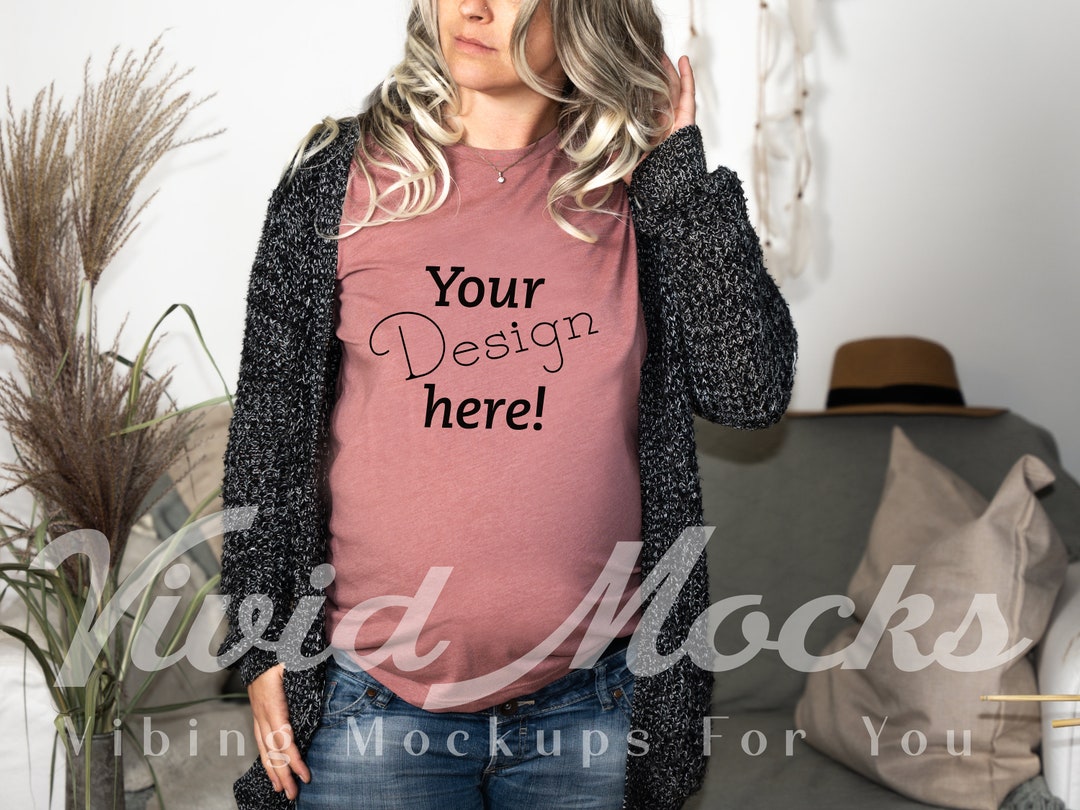 Maternity Mockup Pregnancy Model Mockup Bella Canvas 3001 Heather Mauve ...