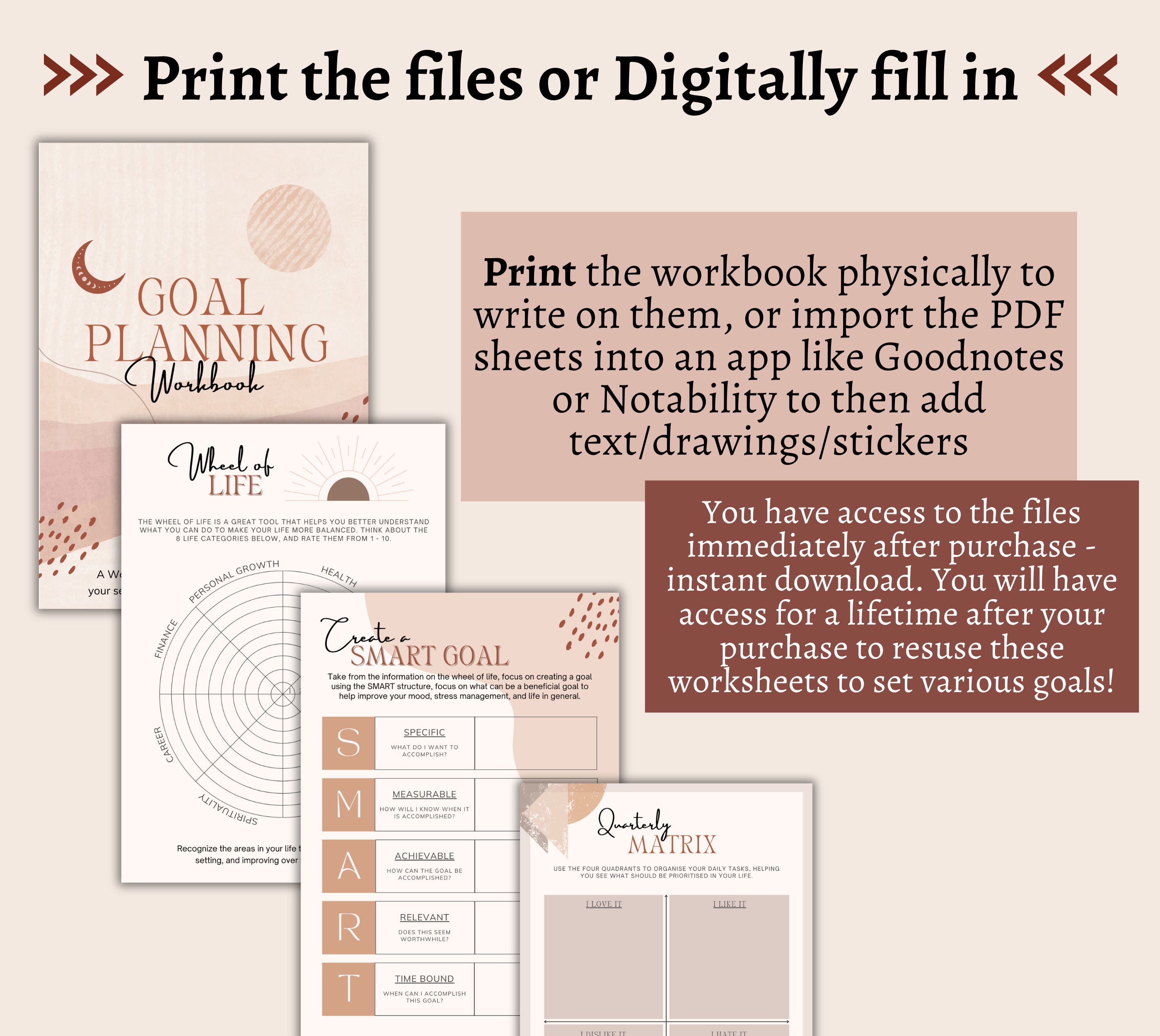 Goal Planning Workbook, Self Development | Goal Setting Guide | Goals ...