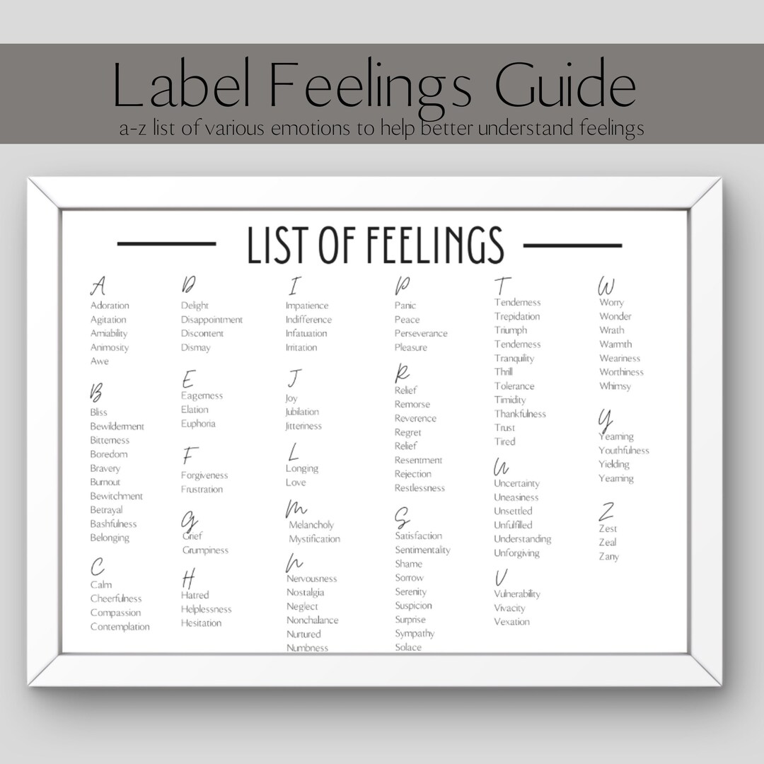 List of Feelings Printable Social Emotional Learning - Etsy