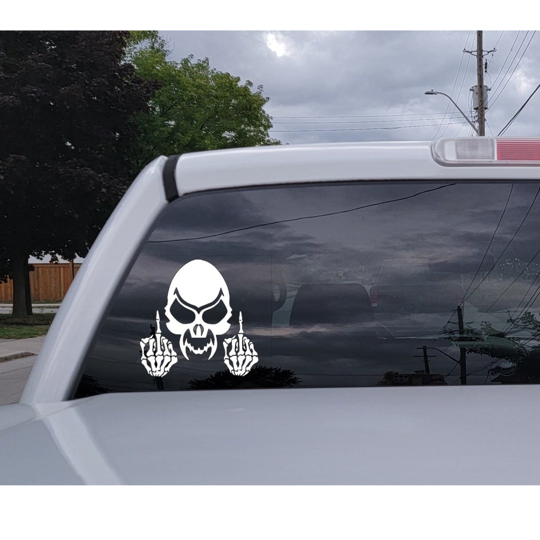 Skull Double Middle Finger Decal - Etsy