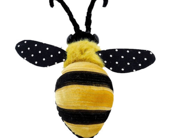 Bumble Bee With White Polka Dot Ornament, Velvet Bee, Large Bee, Bee ...