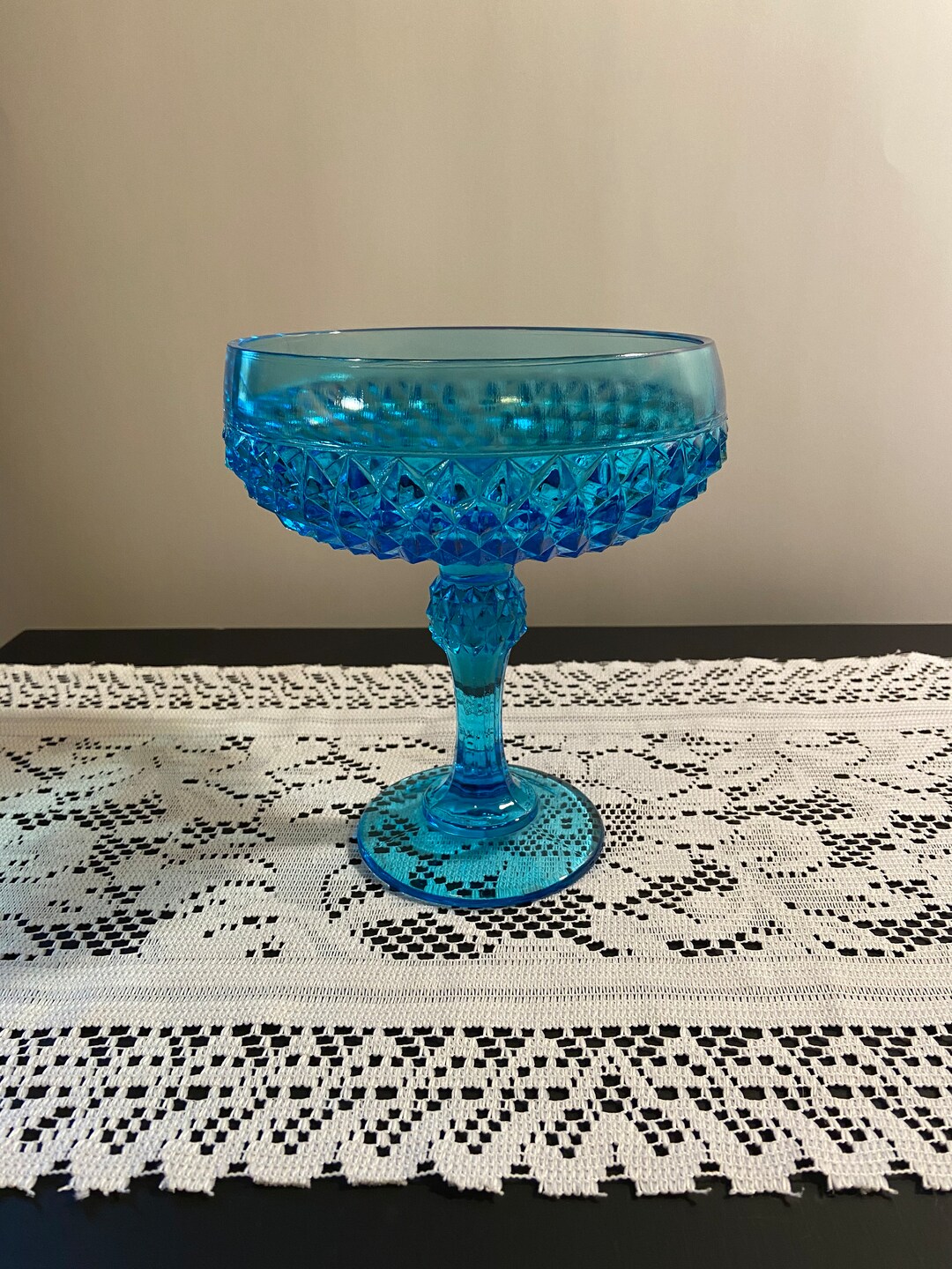 Vintage Indiana Glass Blue Diamond Point Pedestal Compote/candy Dish - Etsy