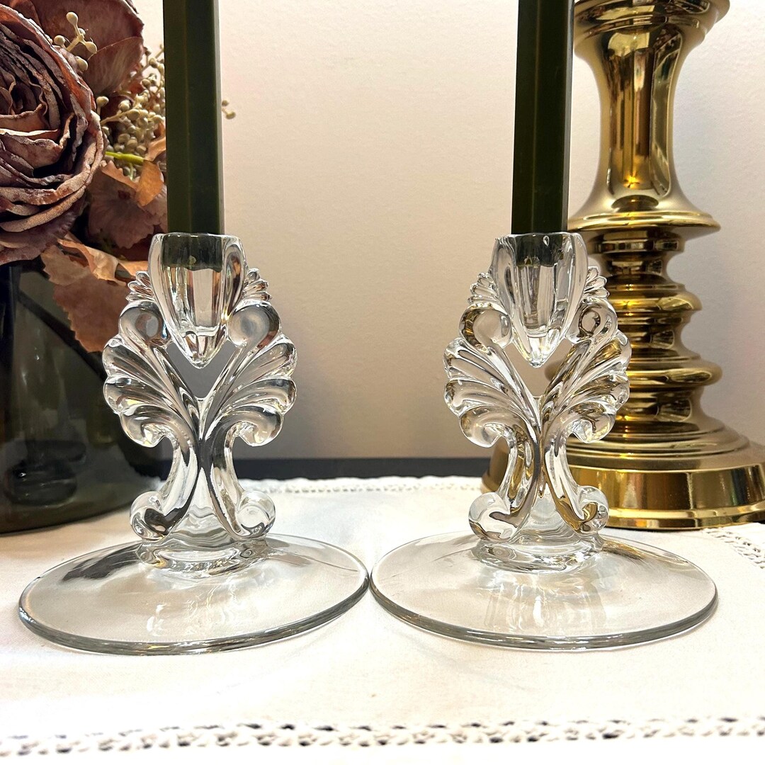 Vintage Viking/new Martinsville Clear Glass Candlestick/taper Candle ...
