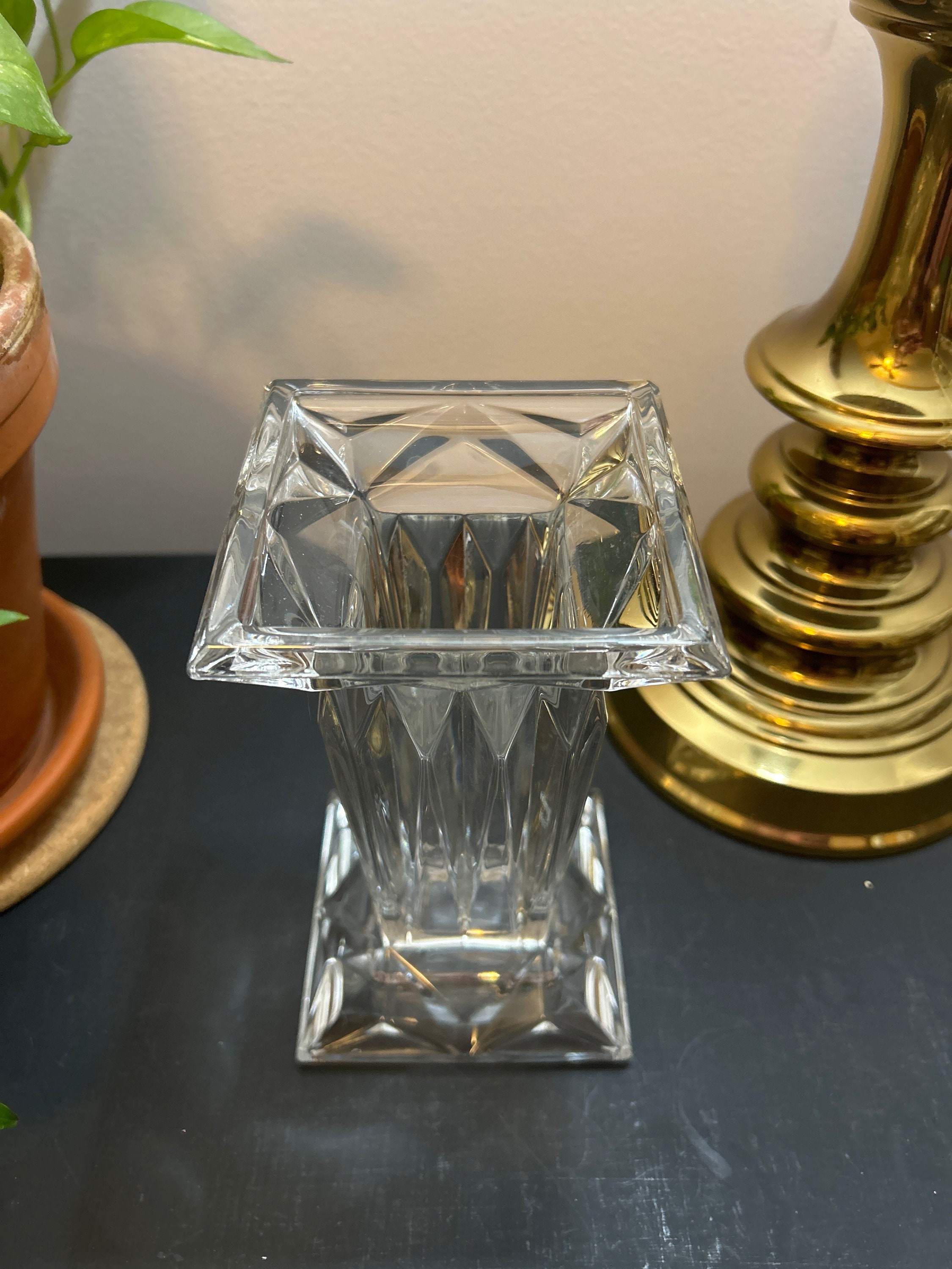 Vintage Partylite 24% Lead Crystal Quad Prism Pedestal Candle Holder ...