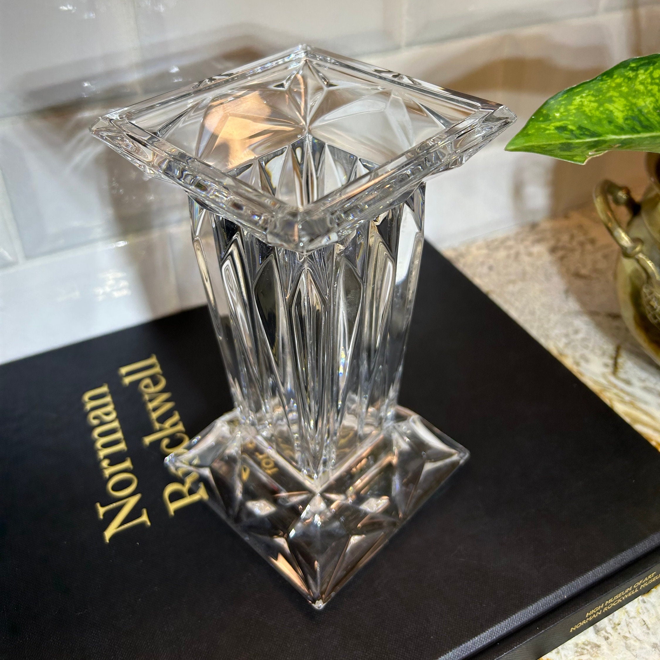 Vintage Partylite 24% Lead Crystal Quad Prism Pedestal Candle Holder ...