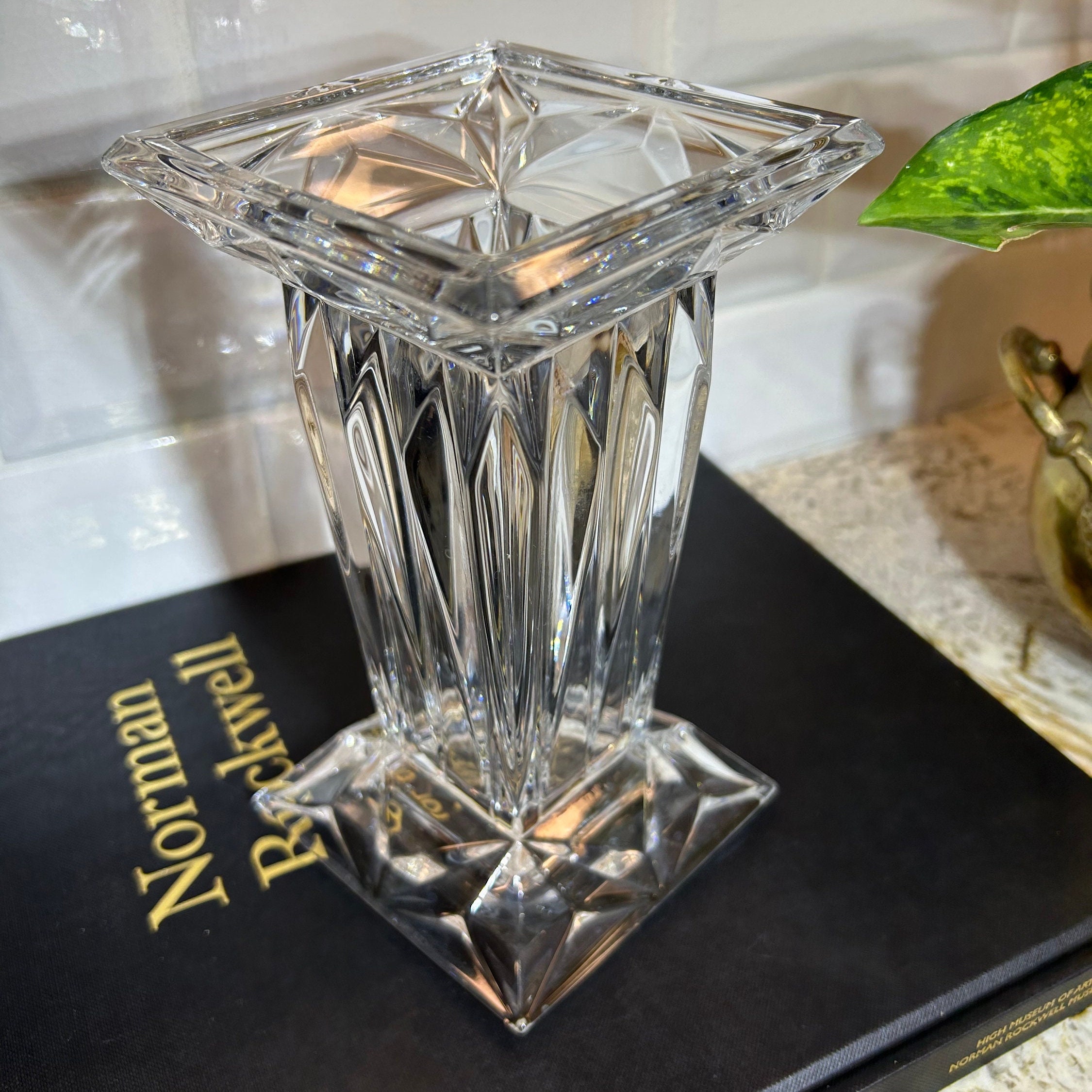 Vintage Partylite 24% Lead Crystal Quad Prism Pedestal Candle Holder ...