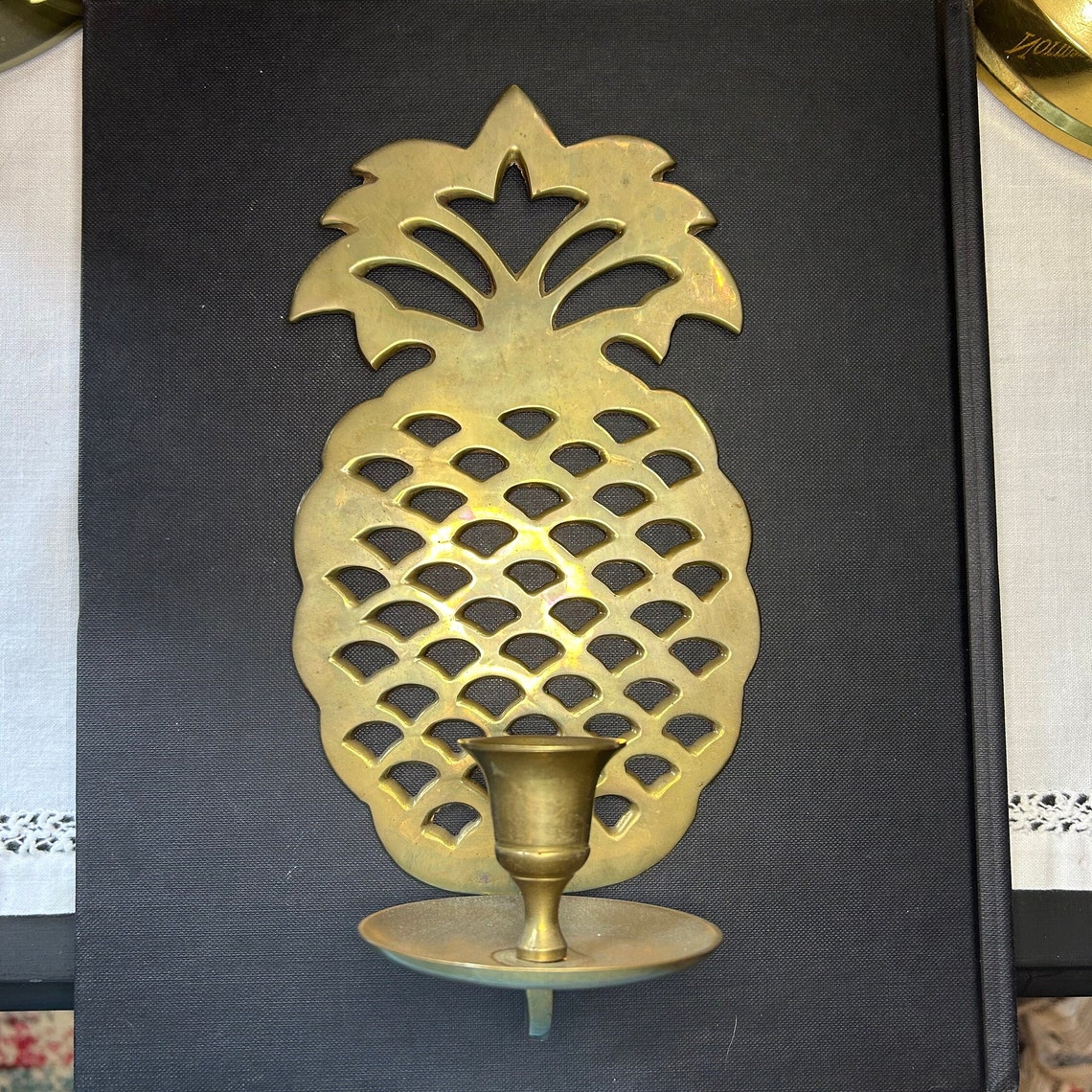 Vintage Brass Pineapple Wall Sconce Single Taper Candlestick Holder ...
