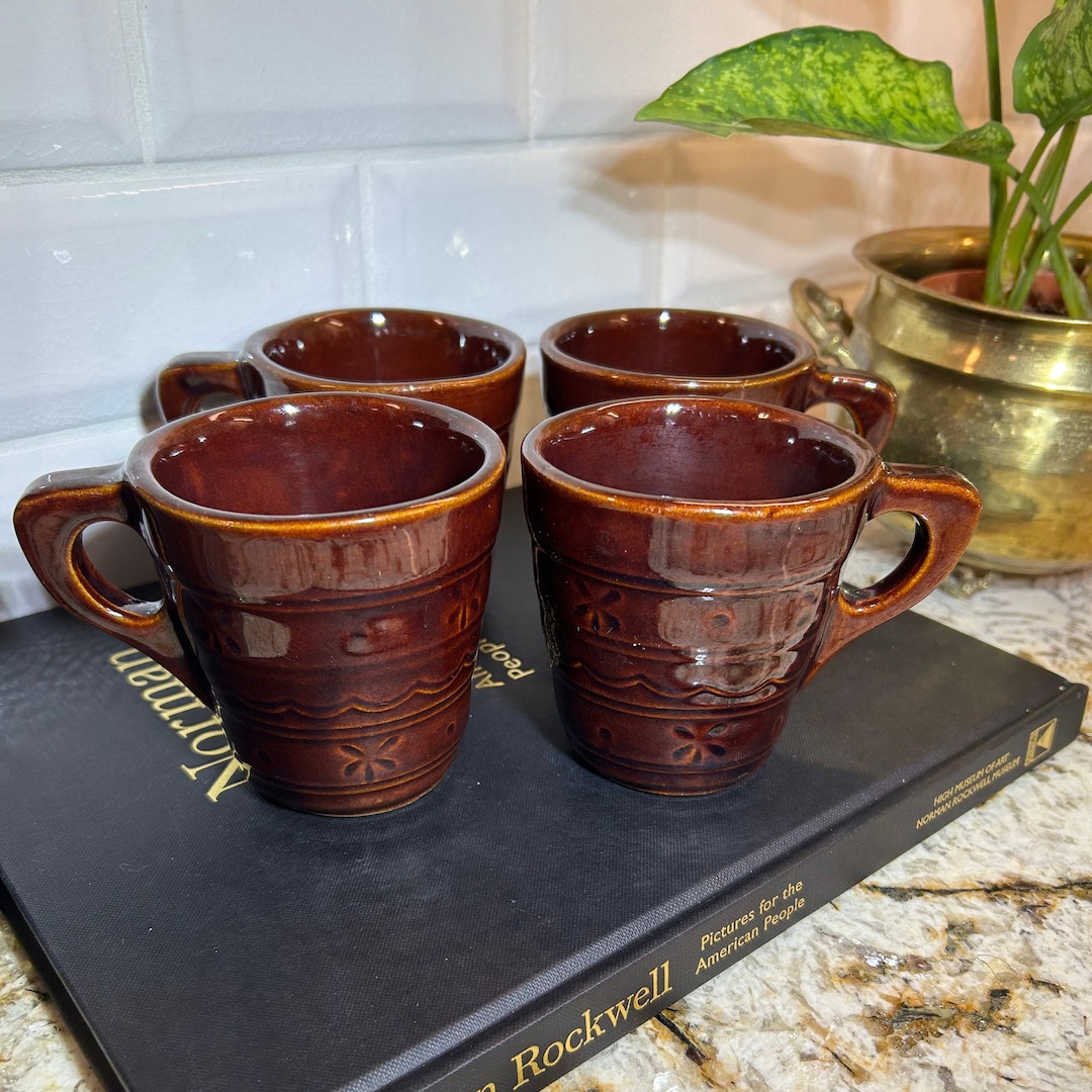 Vintage Marcrest Stoneware Daisy and Dot Brown Glazed Coffee Mugs Tea ...
