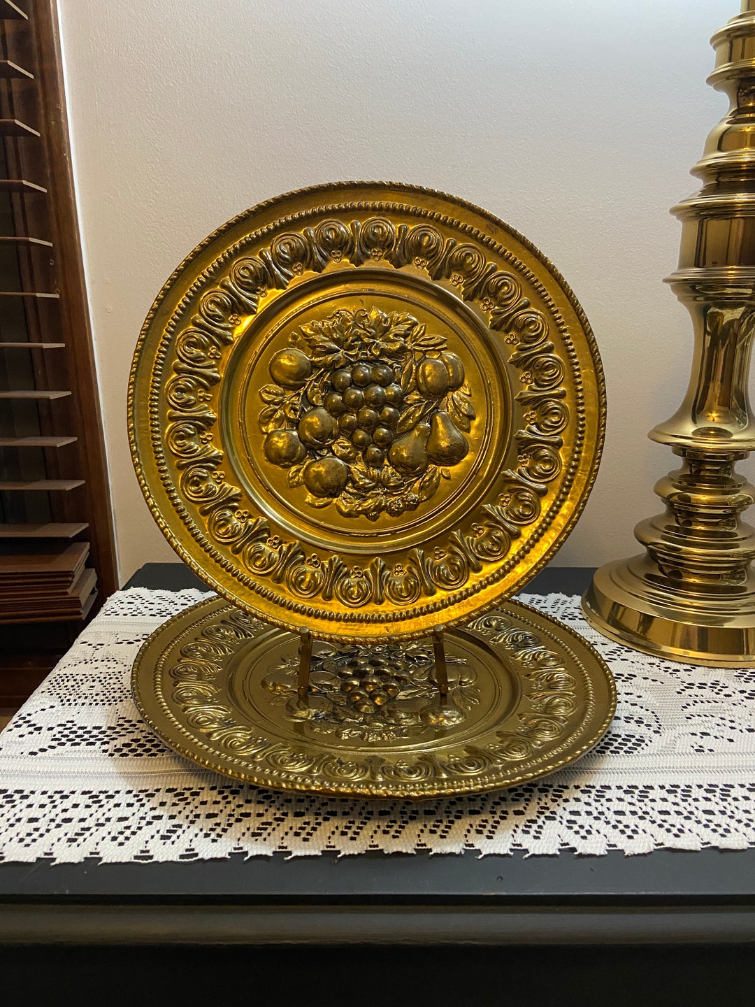 Vintage Pair Lombard England Brass Tone Embossed Metal Plates/plaques ...