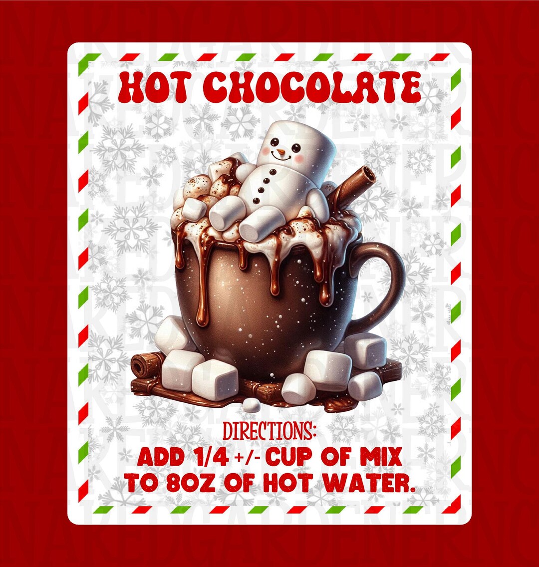Hot Chocolate Labels for Homemade Christmas Gifts - Set of 12 Labels ...