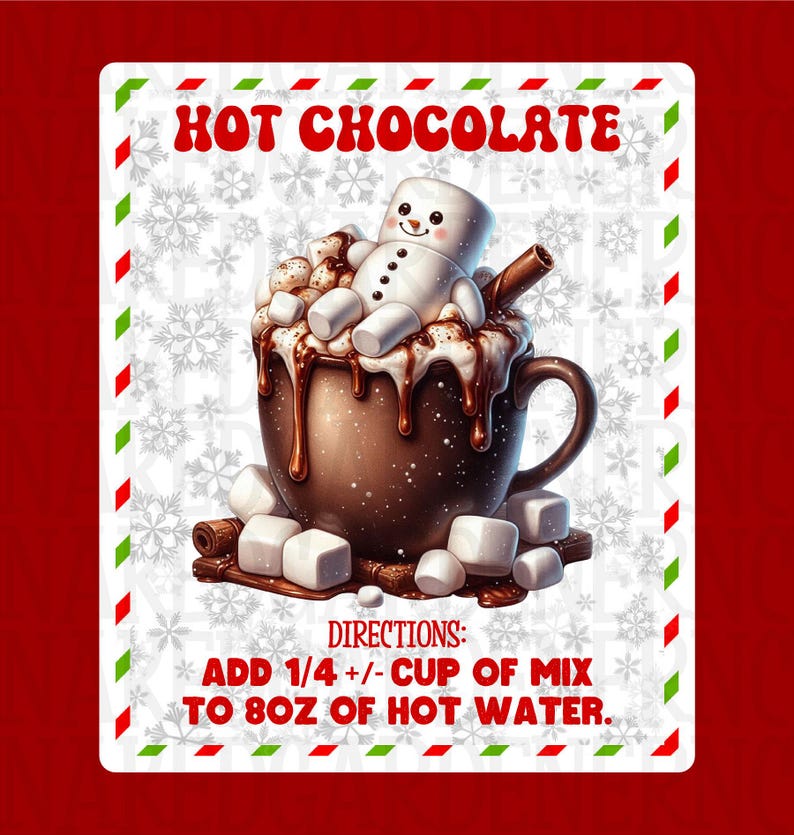 Hot Chocolate Labels for Homemade Christmas Gifts - Set of 12 Labels ...