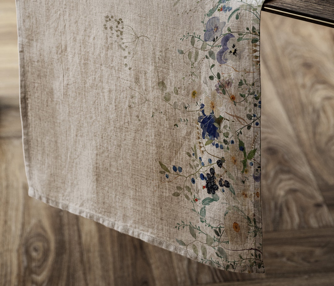 Linen Table Runner Meadow Linen Table Runner Dinning Room, Beige Linen ...