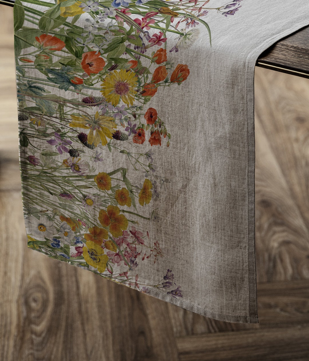 Linen Table Runner Meadow Linen Table Runner Dinning Room, Beige Linen ...