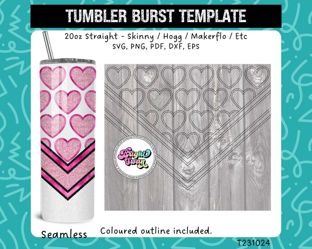Hearts V-split Template SVG, DXF, EPS for 20oz Straight Skinny | Burst ...