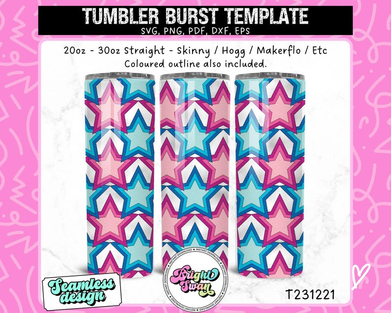 Overlapping Stars Burst Tumbler Template for 20oz 30oz Straight ...