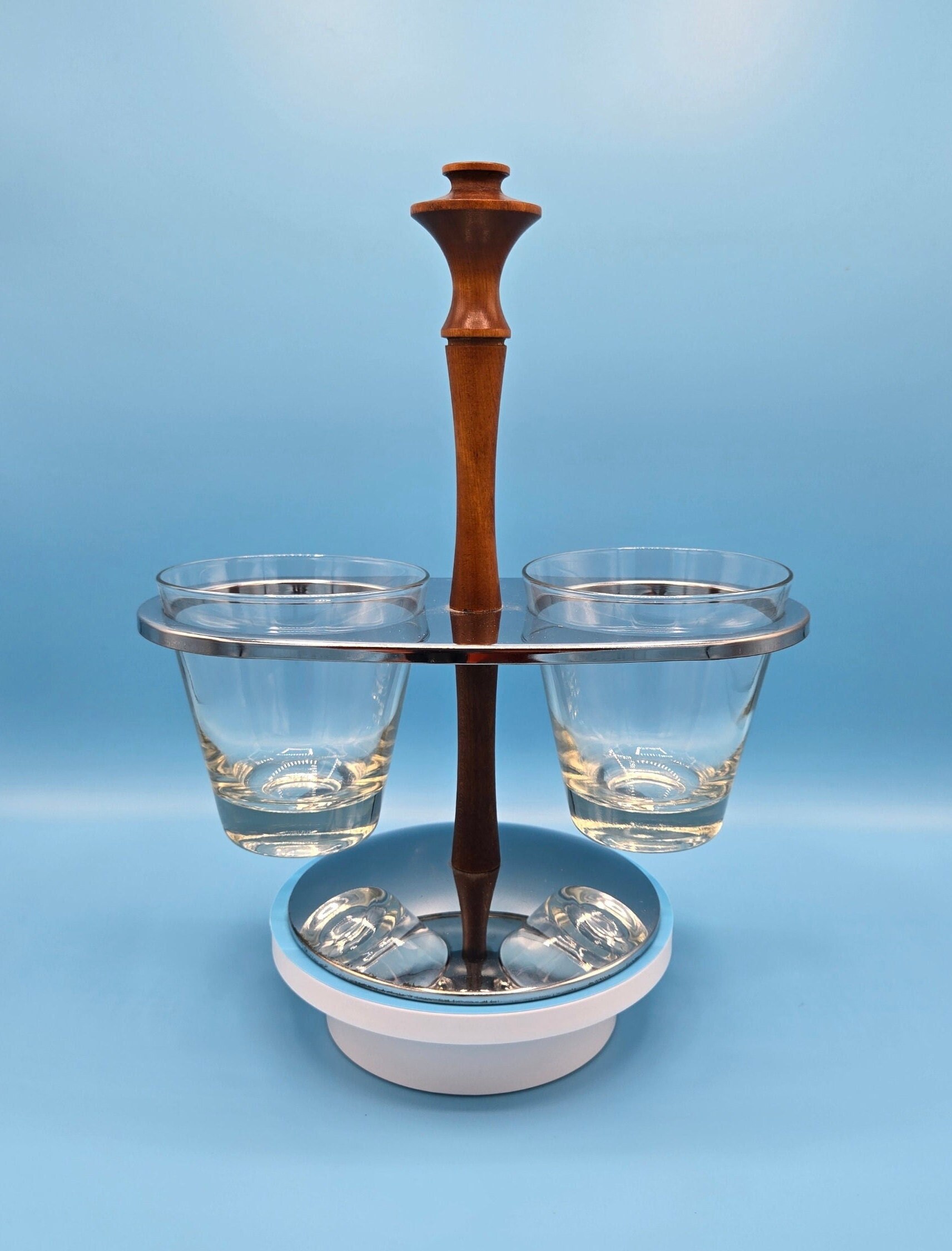 Vintage Condiment Stand With Wood Handle and Polished Chrome Base and ...