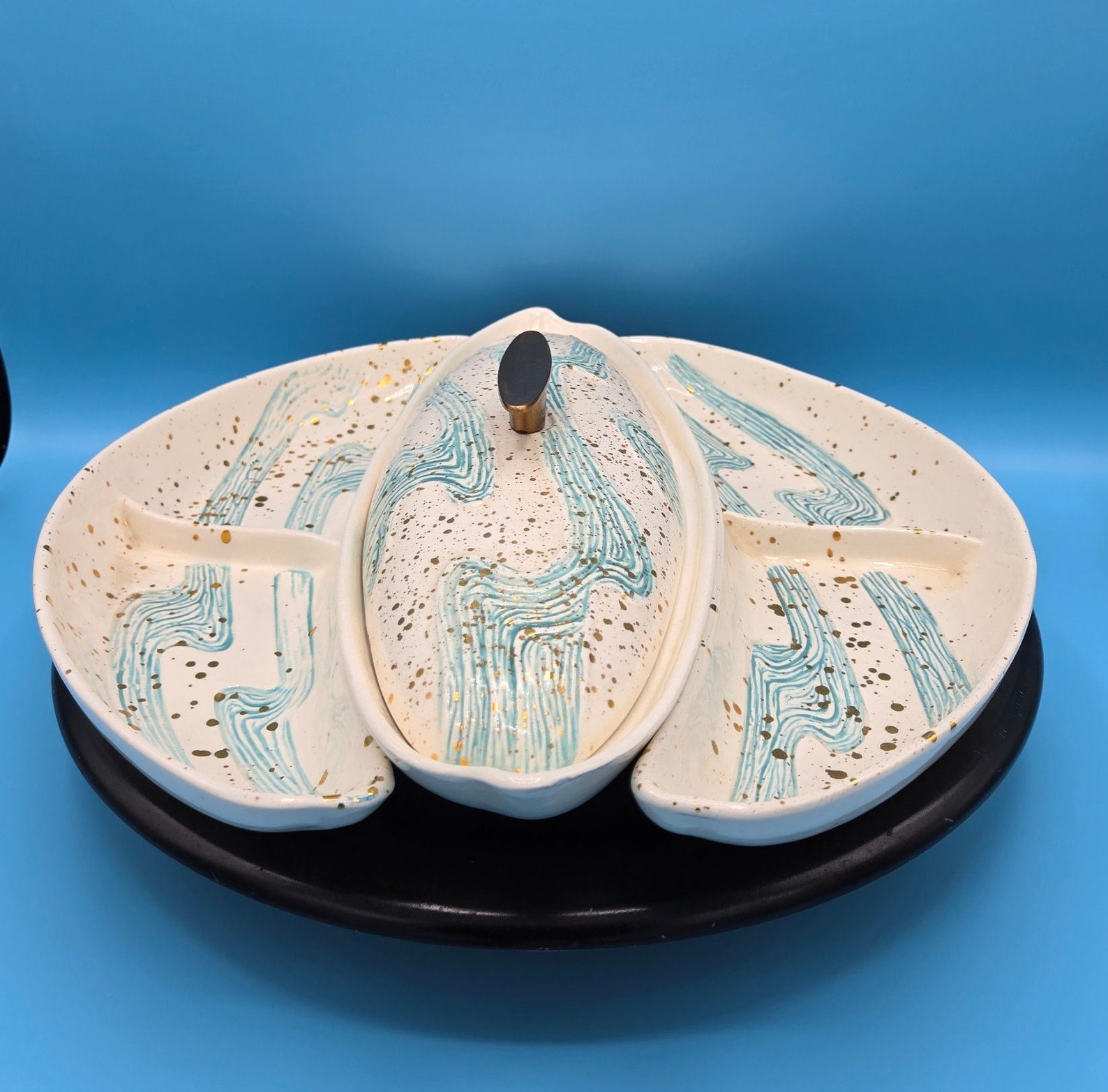 Vintage Bell Pottery Atomic, Aqua Swirls, Gold Splatters and Gold ...