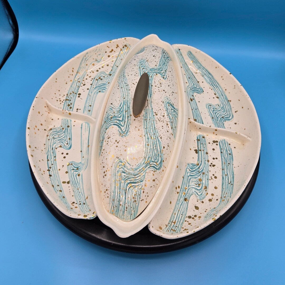 Vintage Bell Pottery Atomic, Aqua Swirls, Gold Splatters and Gold ...
