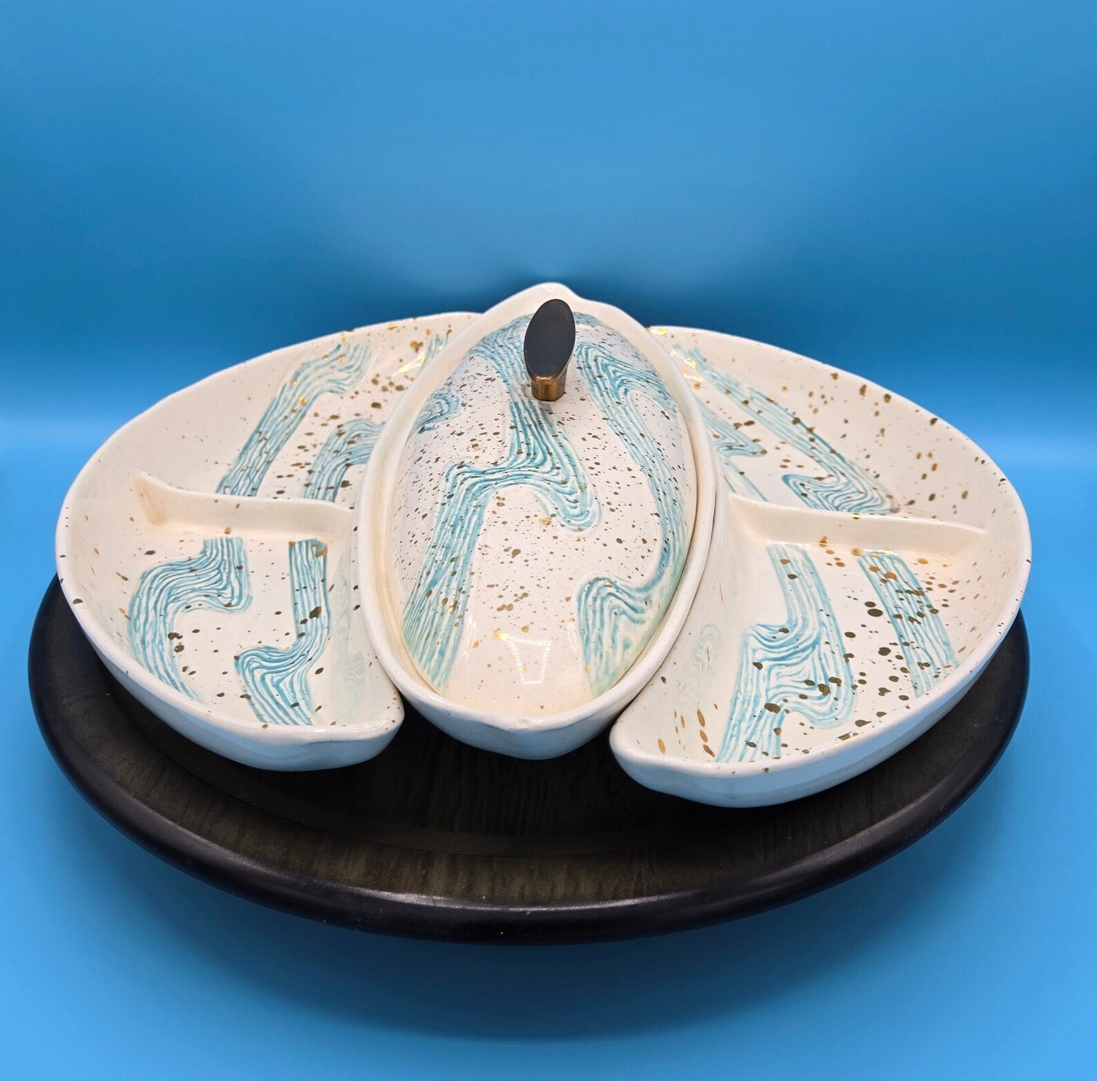 Vintage Bell Pottery Atomic, Aqua Swirls, Gold Splatters and Gold ...