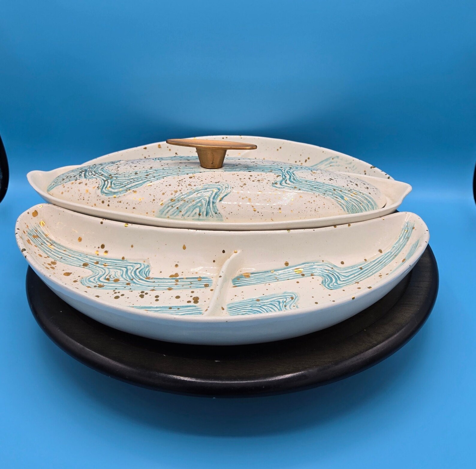 Vintage Bell Pottery Atomic, Aqua Swirls, Gold Splatters and Gold ...