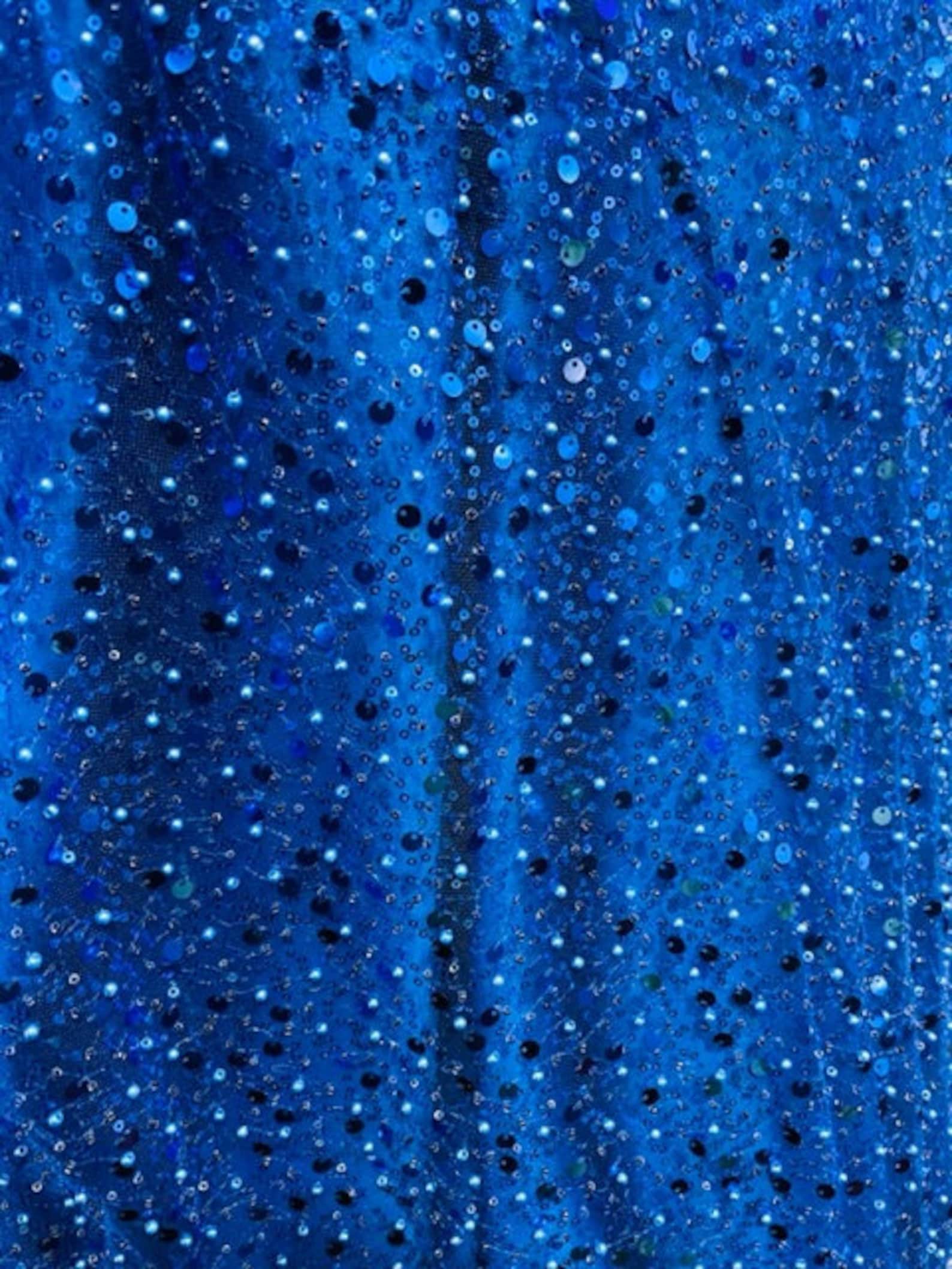 Royal Blue Heavy Sequins Beaded Stone Lace Great Fabrics for Prom Dress ...