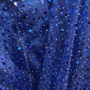 Royal Blue Heavy Sequins Beaded Stone Lace Great Fabrics for Prom Dress ...