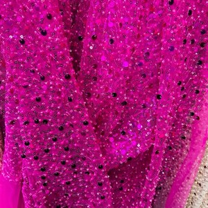 Hot Pink Heavy Sequins Beaded Stone Lace Great Fabrics for Prom Dress ...