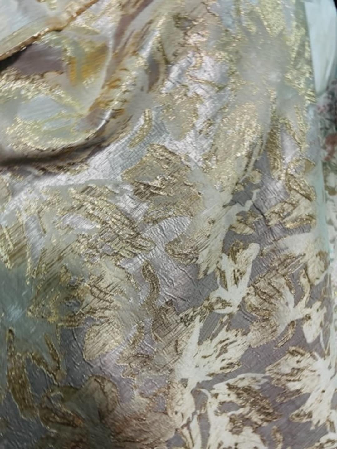 Designer Silver With Gold Flower Mikado Brocade Great for Wedding Dress ...