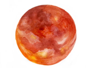 Mars Watercolor Art Print, Mini Red Planet Illustration, Solar System ...