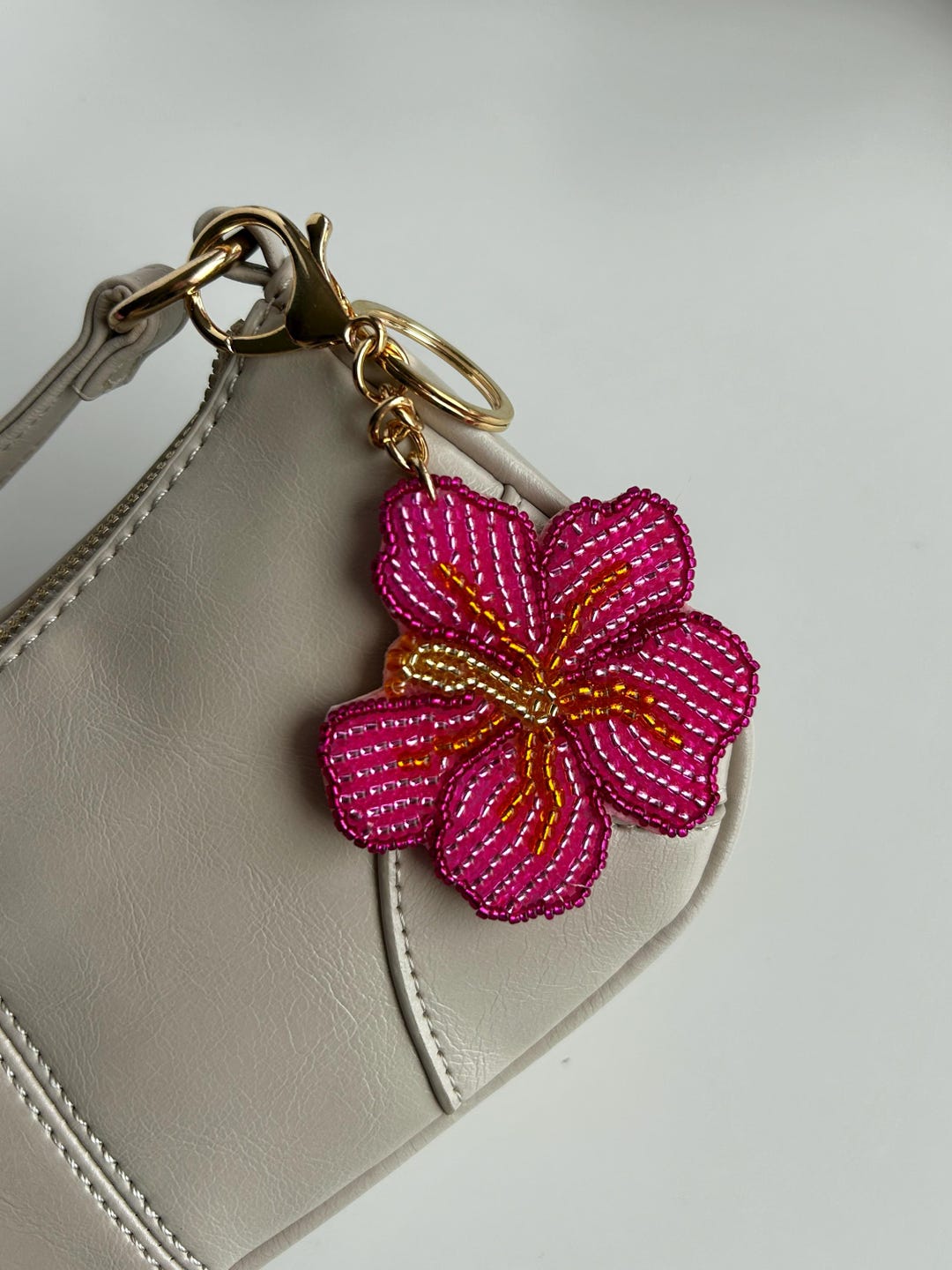 Beaded Hibiscus Flower Keychain, Pink Orange Seed Bead Bag Charm - Etsy