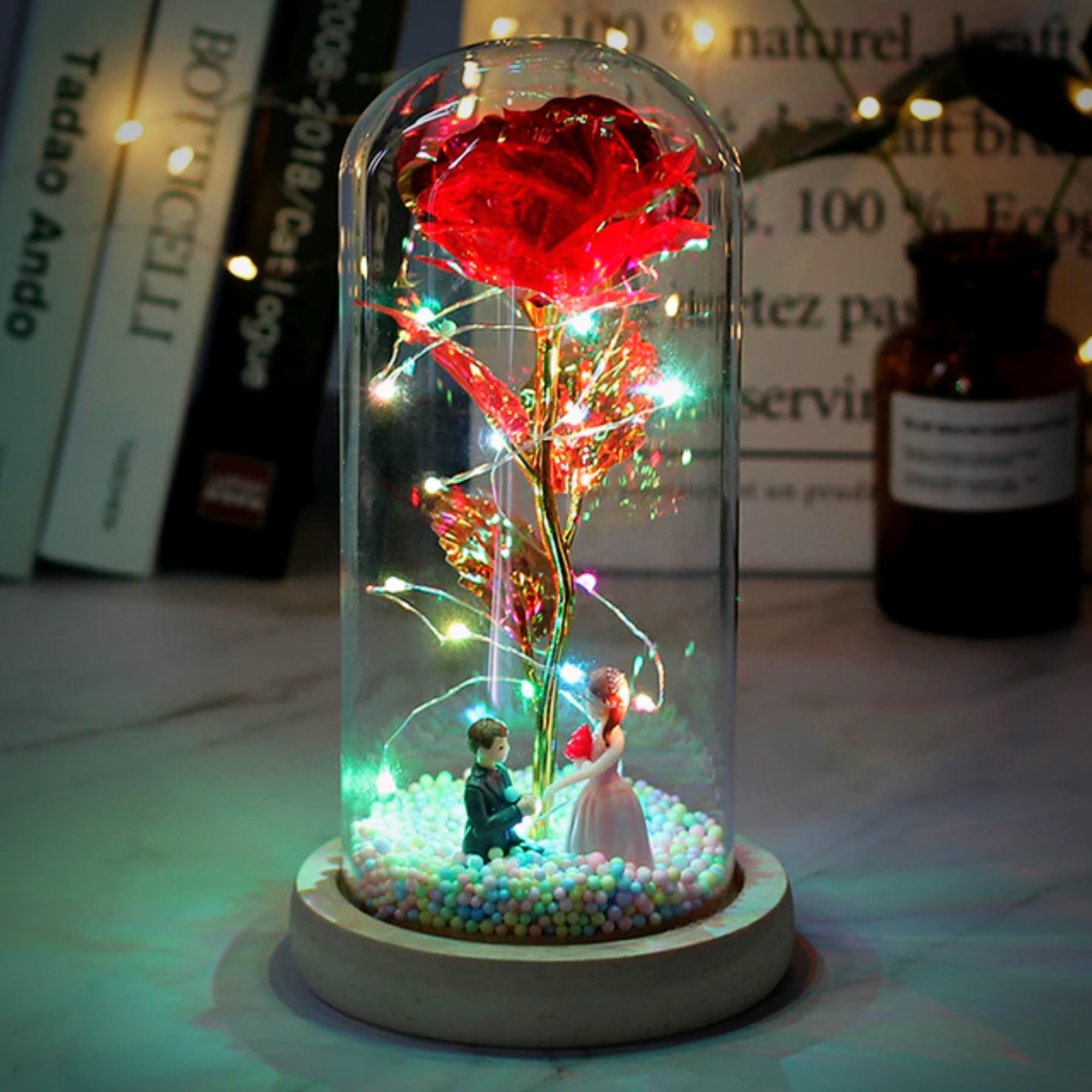 Galaxy Rose in Glass Dome With LED Lights Lamp, Beauty and the Beast ...
