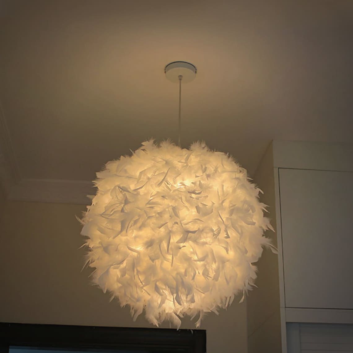 White Feather Light Lampshade Modern Chandelier Elegant - Etsy