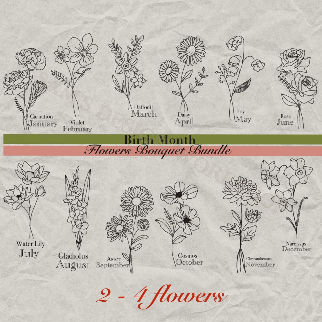Digital Birth Flower Art | Birth Flower Tattoo | Personalized Floral ...