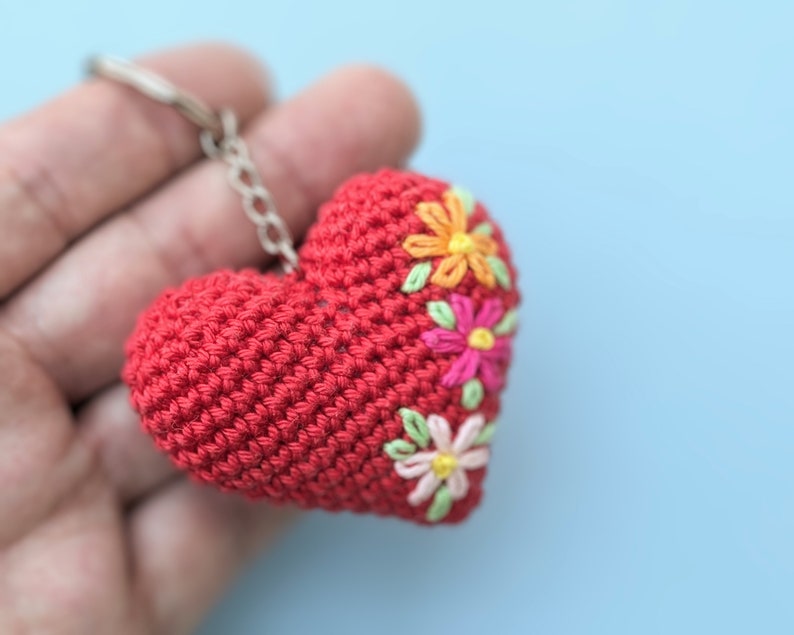Heart Keyring Handmade Crochet Love Heart Keychains With Embroidered ...