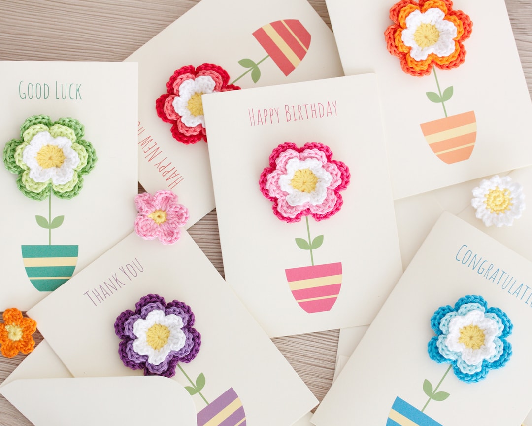 Custom Greetings Cards | Handmade Crochet Flowers | Choice of Colours ...