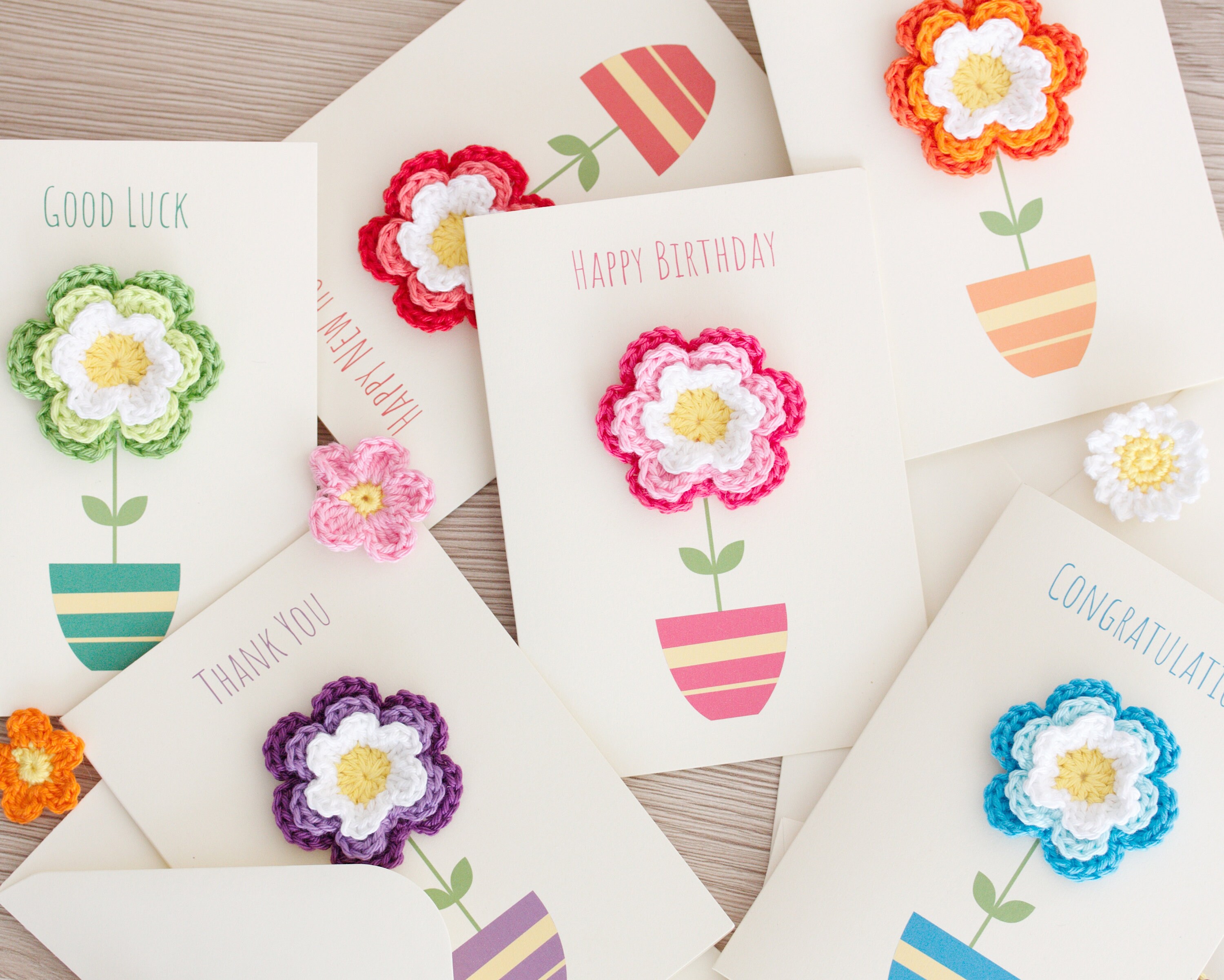 Custom Greetings Cards Handmade Crochet Flowers Choice of Colours ...