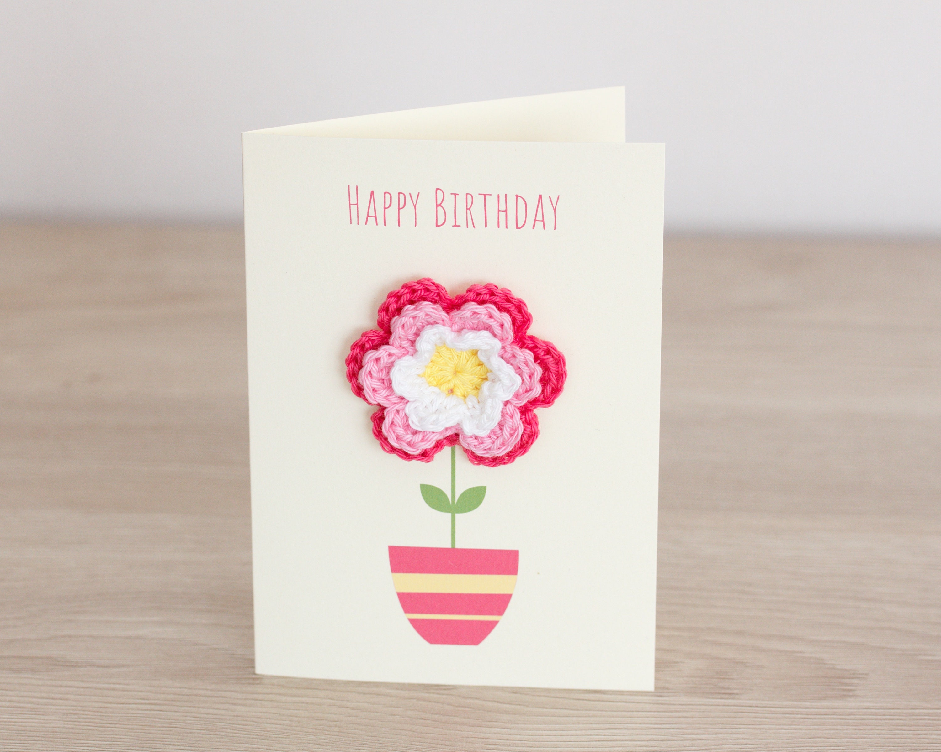 Handmade Birthday Cards With Crochet Flowers | Choice of Colours | A6 ...