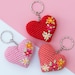 Heart Keyring Handmade Crochet Love Heart Keychains With Embroidered ...