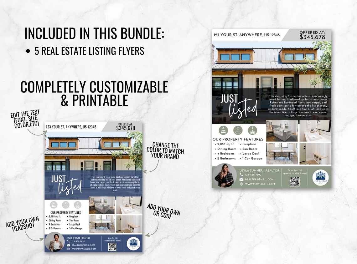 Real Estate Listing Flyer Templates 5 Realtor Canva Templates, Real ...
