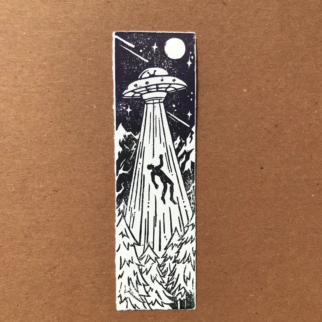 Alien Abduction Linocut Bookmark - Etsy