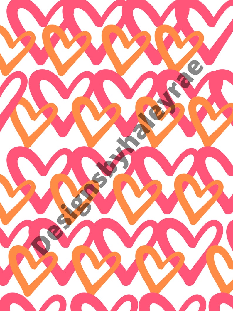 Preppy Orange and Pink Hearts Digital Print - Etsy