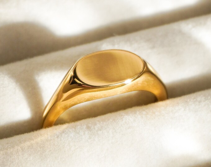 14K Signet Ring - Mens Ring, Womens Ring, Gold Band Ring, High Polish ...