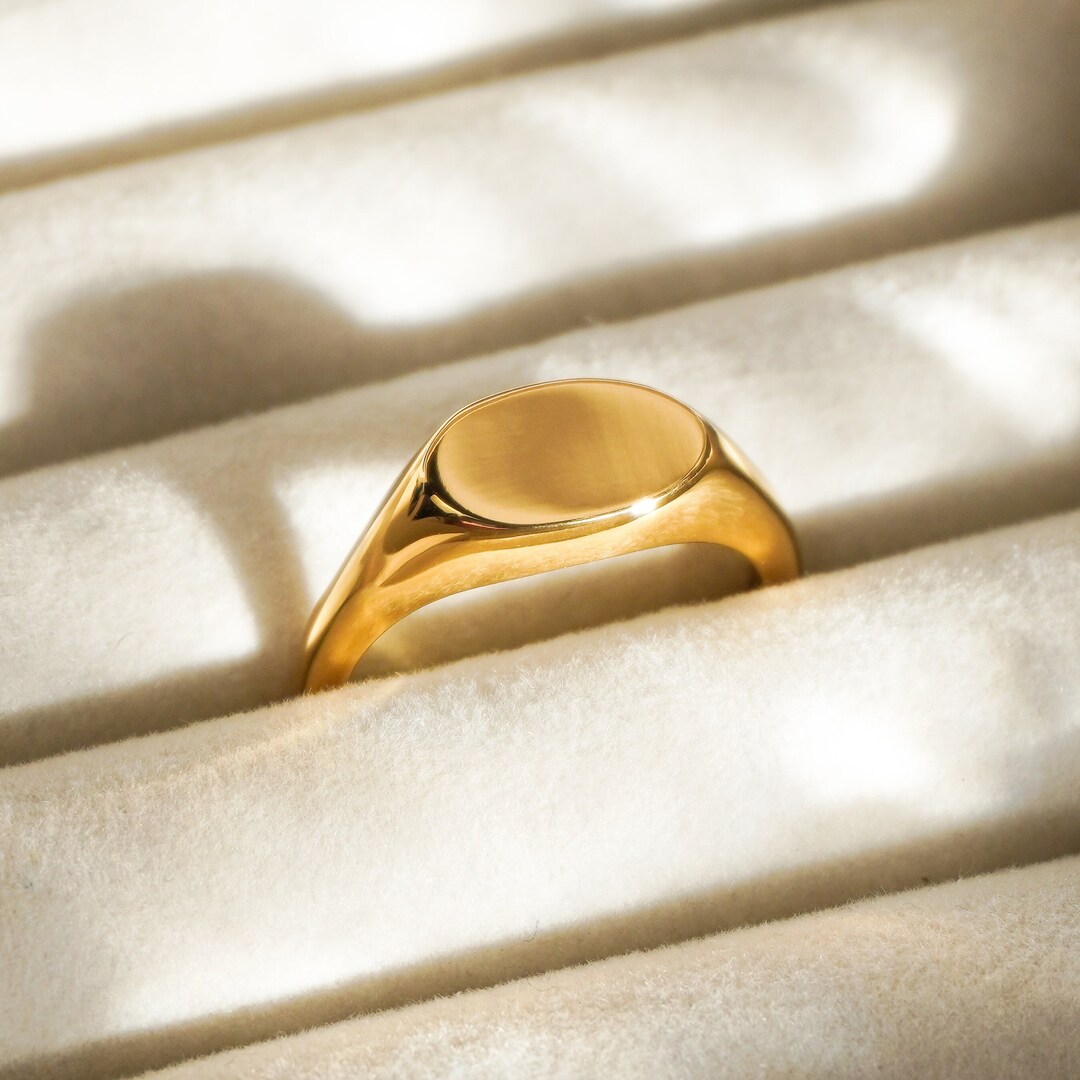 14K Signet Ring - Mens Ring, Womens Ring, Gold Band Ring, High Polish ...