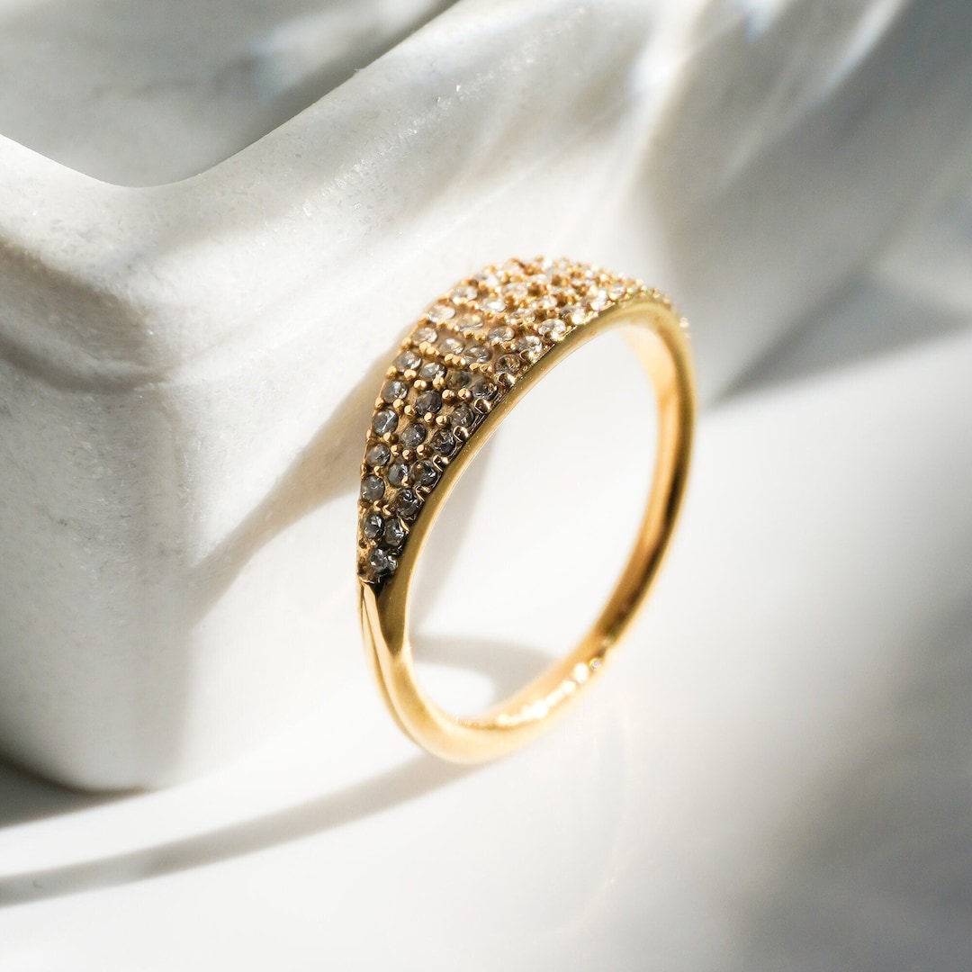 Micro Pave Signet Ring in 14k Solid Gold - Skinny Pave Ring, Stacking ...