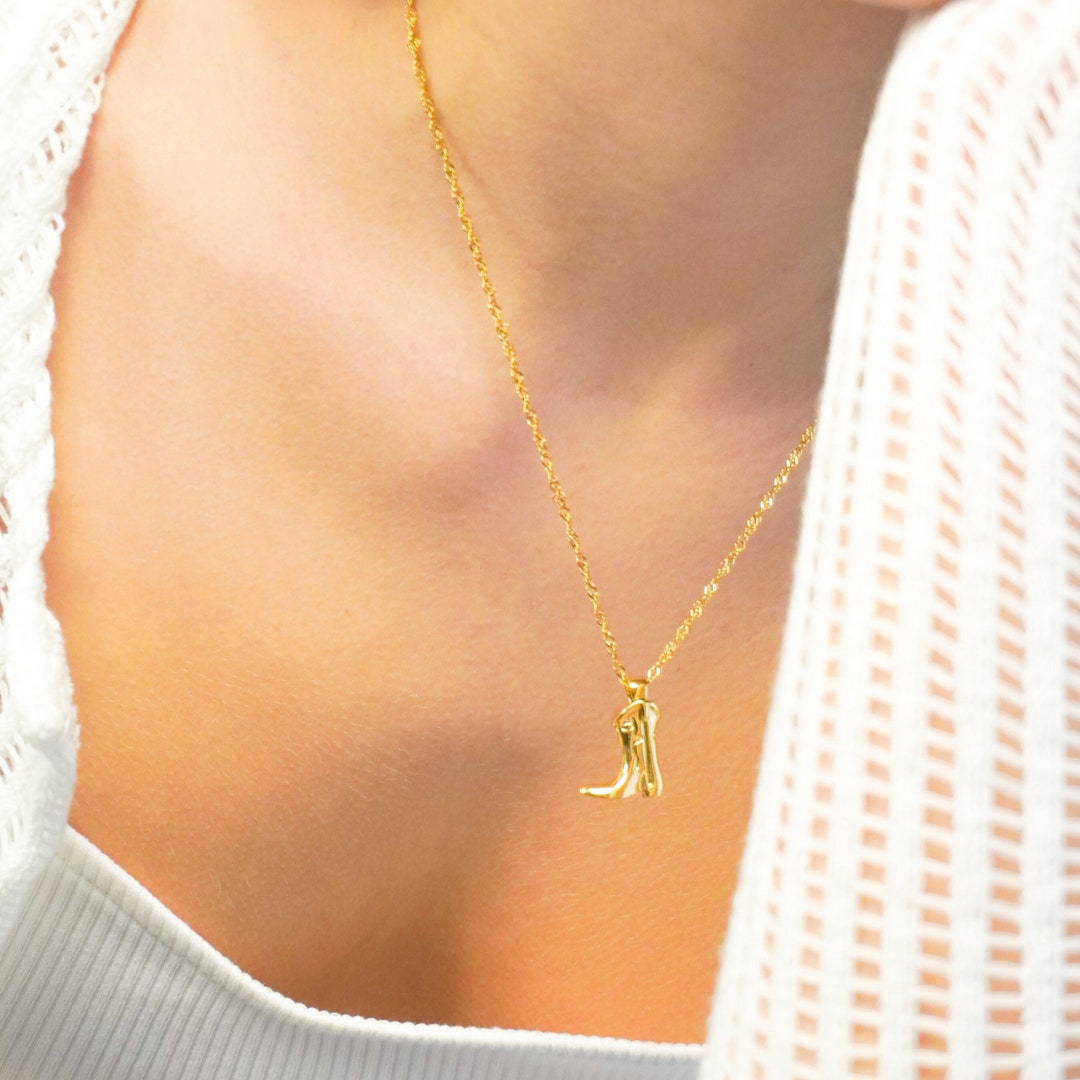 18K Gold Cowboy Boot Necklace - Cowgirl Boot Lucky Charm, Gold Chain ...
