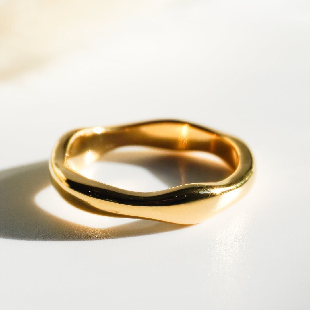 Irregular Ring - Non-tarnish Gold Ring, 18k Gold Wave Ring, Chunky Gold ...